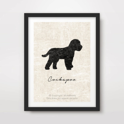 COCKAPOO DOG ART PRINT POSTER Breed Black Silhouette Vintage Outline ...