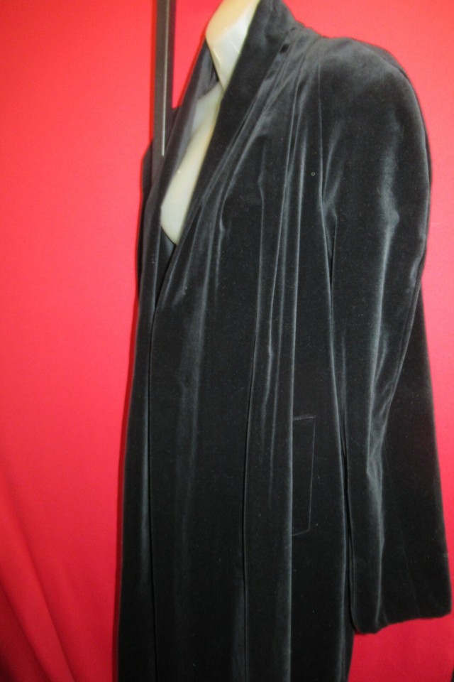 Vintage Black Velvet Edwardian Maxi Opera Swing Coat XL Plus size Satin ...