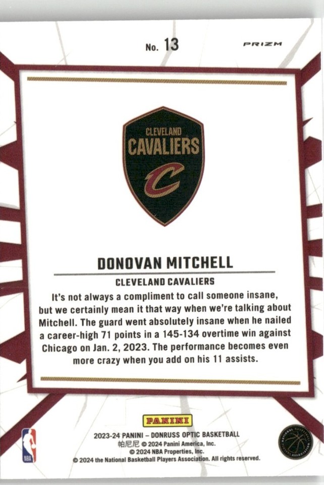 2023-24 Donruss Optic Basketball My House Purple Prizm Donovan Mitchell ...