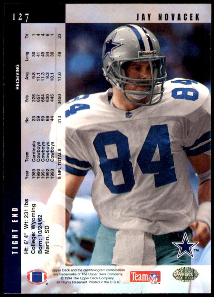 Jay Novacek 1994 Upper Deck #127 Cowboys NFL READ FREE SHIPPING ...