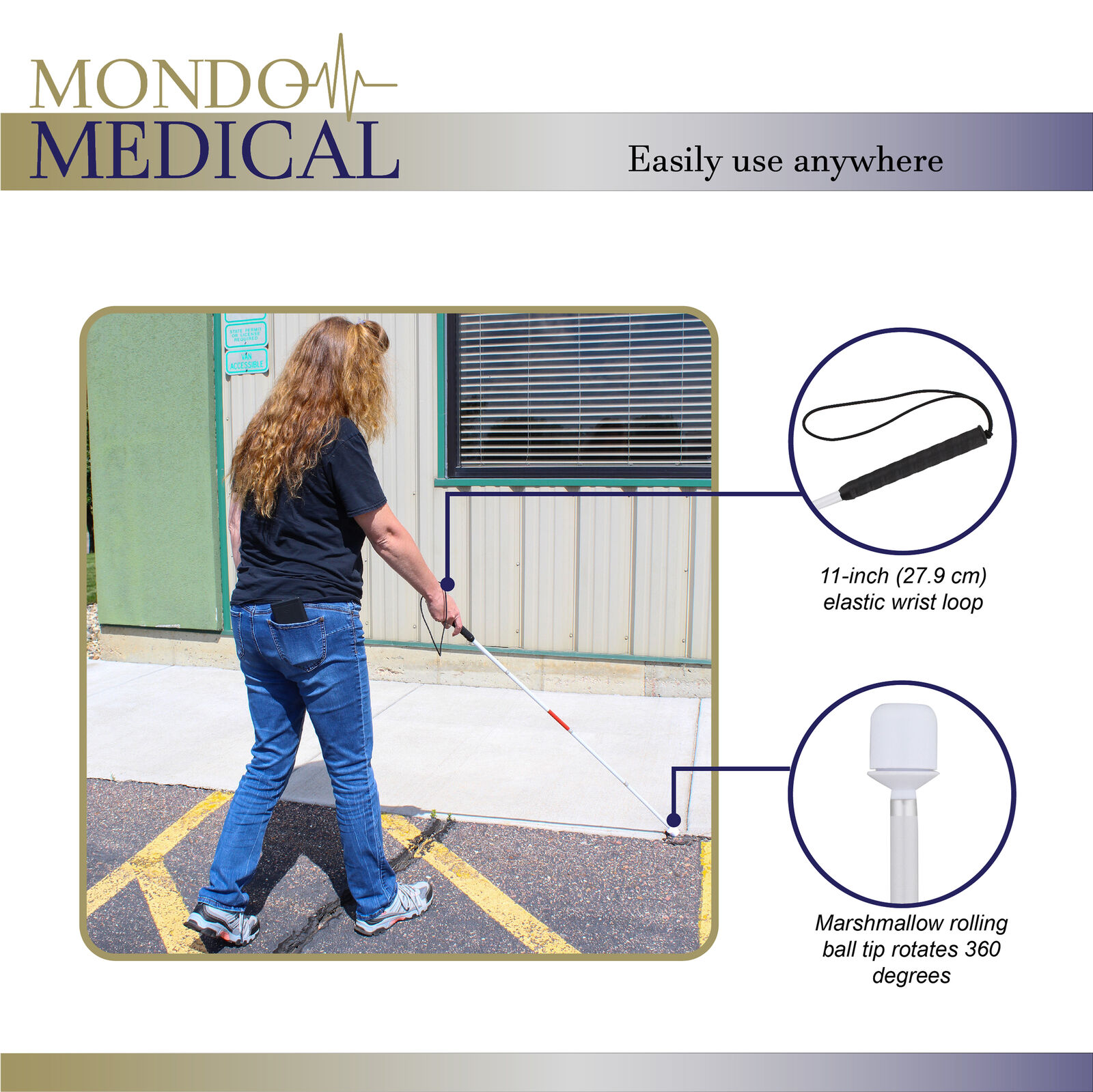 Mondo Medical Blind Stick Walking Sensor 49in Reflective Foldable Blind ...