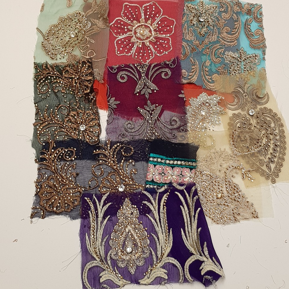 Sari scraps beaded embellished fabric offcuts art projects sequin ...