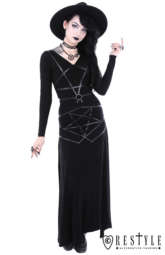 Restyle Pentagram Witch Wicca Magic Punk Gothic Emo Adult Womens Maxi ...
