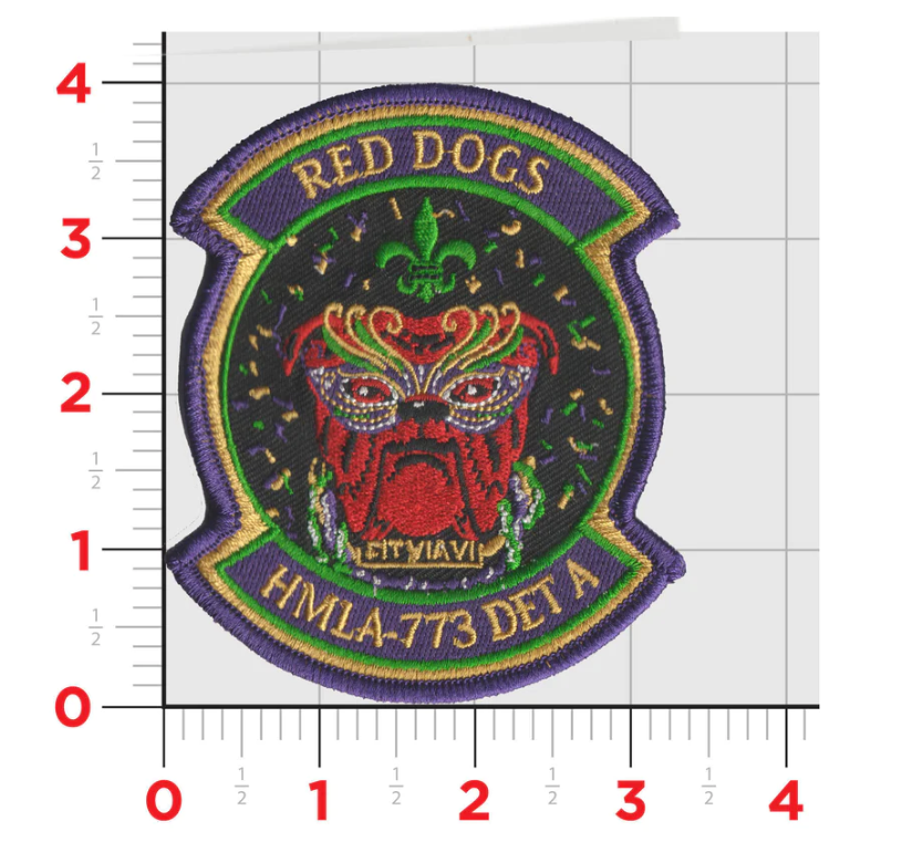 4" MARINE CORPS HMLA-773 DET A MARDI GRAS RED DOGS EMBROIDERED HOOK ...