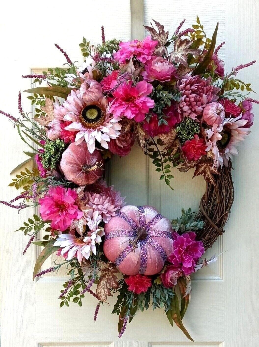 Fall Wreath Pink Autumn Wreath Elegant Sunflower Velvet Pumpkin Door ...