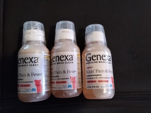 Lot Of 3 Genexa Kids Pain & Fever Reducer Acetaminophen Medicine 4 Oz ...