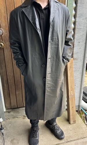 Hidesign Mens Soft Leather Jacket Black Long Jacket The Matrix Sz Large ...