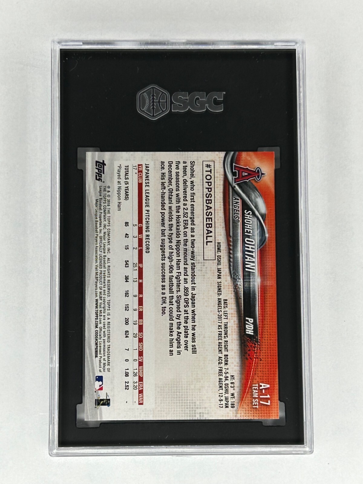 2018 Topps Shohei Ohtani Angels Team Set A-17 SGC 9.5 Rookie Image ...