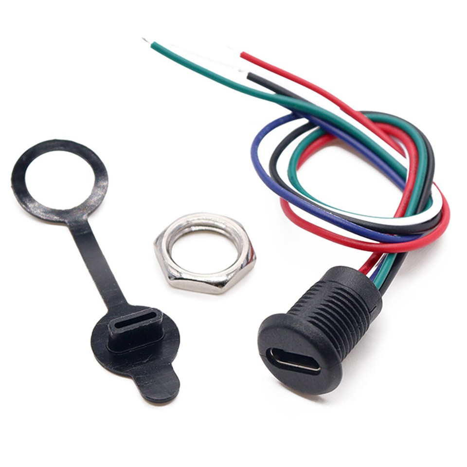 USB Power Connector Panel Mount Waterproof Socket Type-C 2A Soldering ...
