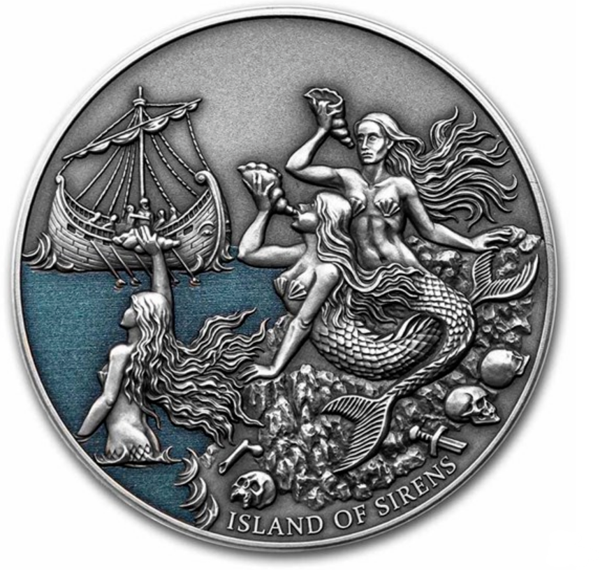 ISLAND OF SIRENS Mythical Creatures Mermaids 2 Oz Silver Coin 5$ Niue ...