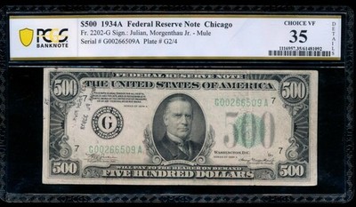 AC 1934A $500 FIVE HUNDRED DOLLAR BILL Chicago PCGS 35 details | eBay