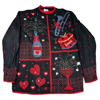 Vintage Y2K Millennium 2000 Women's Knit Sweater Black New Years Eve ...