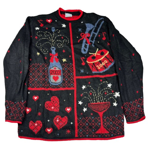 Vintage Y2K Millennium 2000 Women's Knit Sweater Black New Years Eve ...