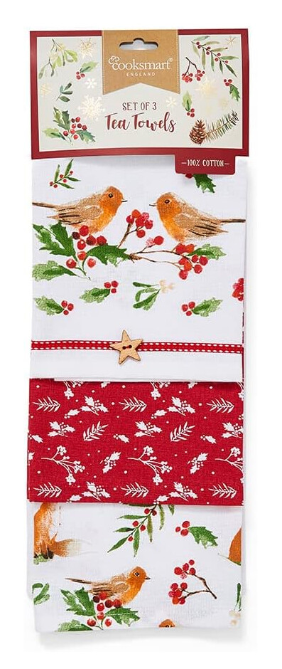 Cooksmart 100% Cotton Tea Towels Set of 3 Decorative Kitchen | eBay UK