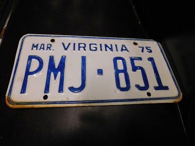 Virginia License Plate VA # PMJ 851 Tag Expired on or before 1975 | eBay