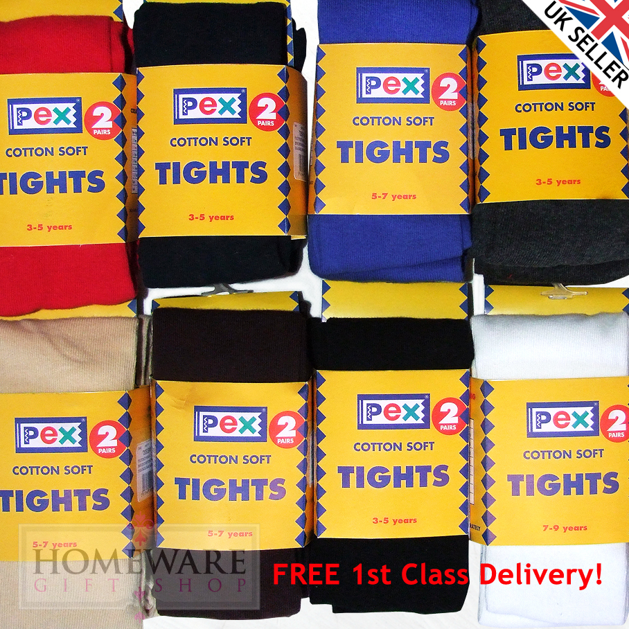 PEX SCHOOL TIGHTS 2 PAIRS GIRLS CHILDRENS LADIES COTTON RICH SIZES 2Y ...