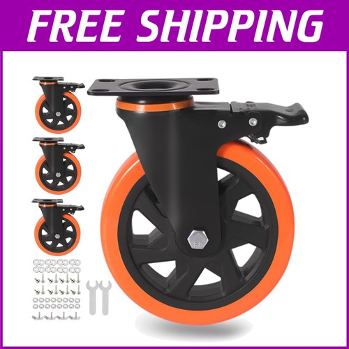 All-Inclusive Heavy Duty Caster Wheels Kit - 6 Inch, 4 Casters, Brake ...