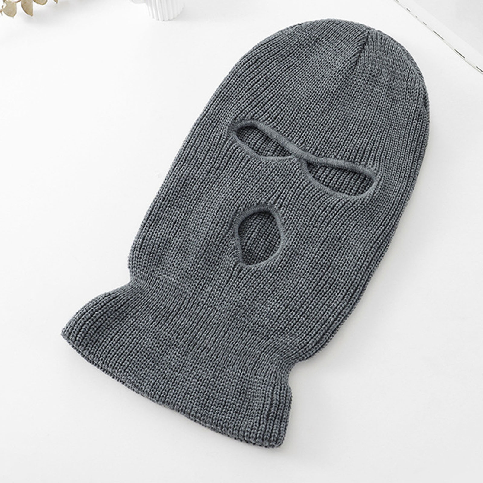 Sports Hat Solid Color Winter Men's Ribbed Beanie Three Hole with Face ...