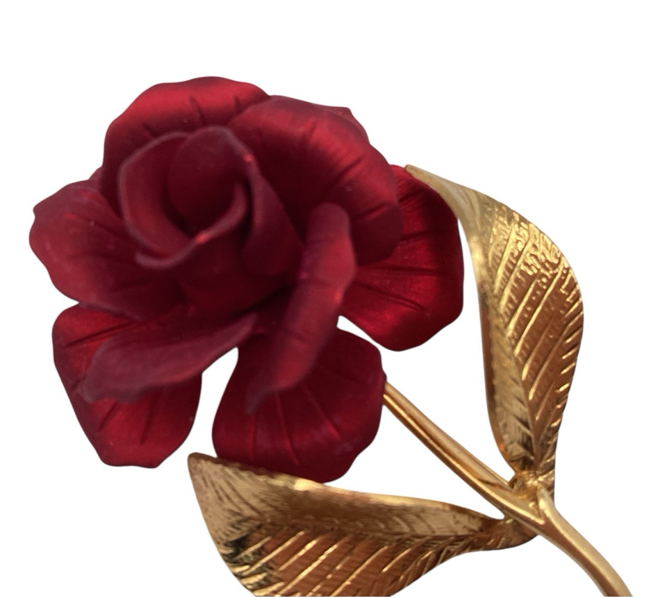 Cerrito Signed Gold Tone Long Stem Red Rose Brooch Pin 2.5" Vintage | eBay