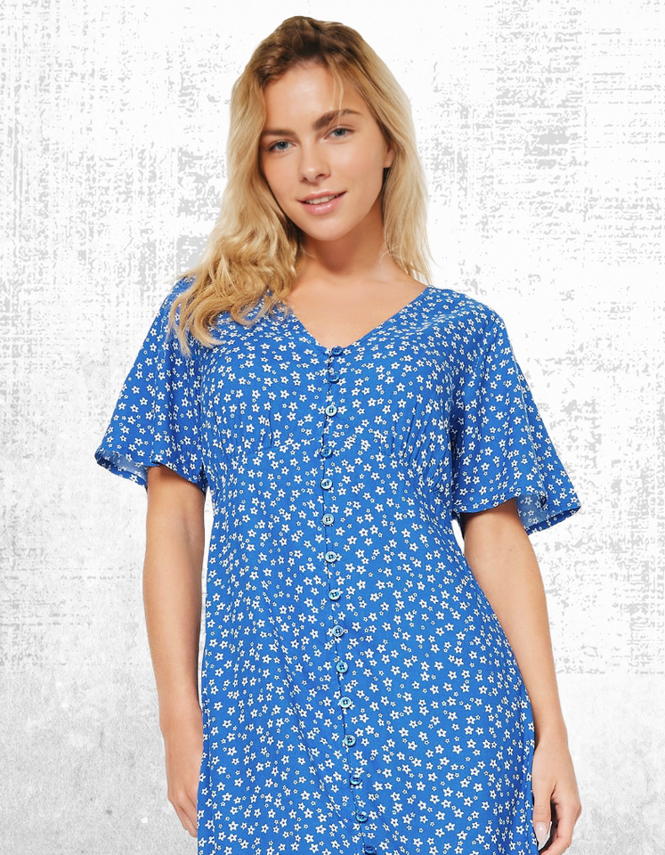 Ex Women’s SS Ditsy Floral Print Button Front Midi Dress in Blue (A Bit ...