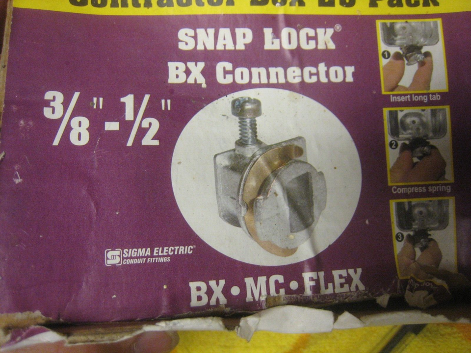 25 - SIGMA ELECTRIC BX Snap Lock Screw In Connectors 3/8"-1/2" C-560 | eBay