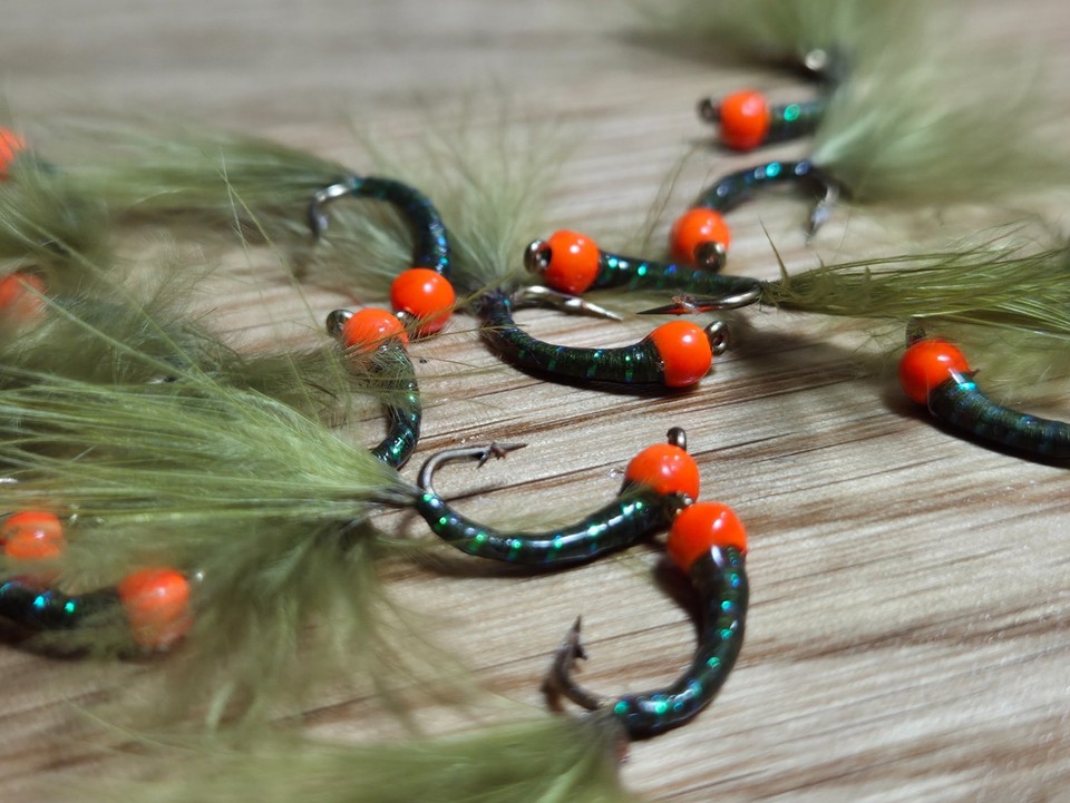 3 x Stalking Bug - Cat Bug - Olive - Trout Fishing Flies | eBay UK