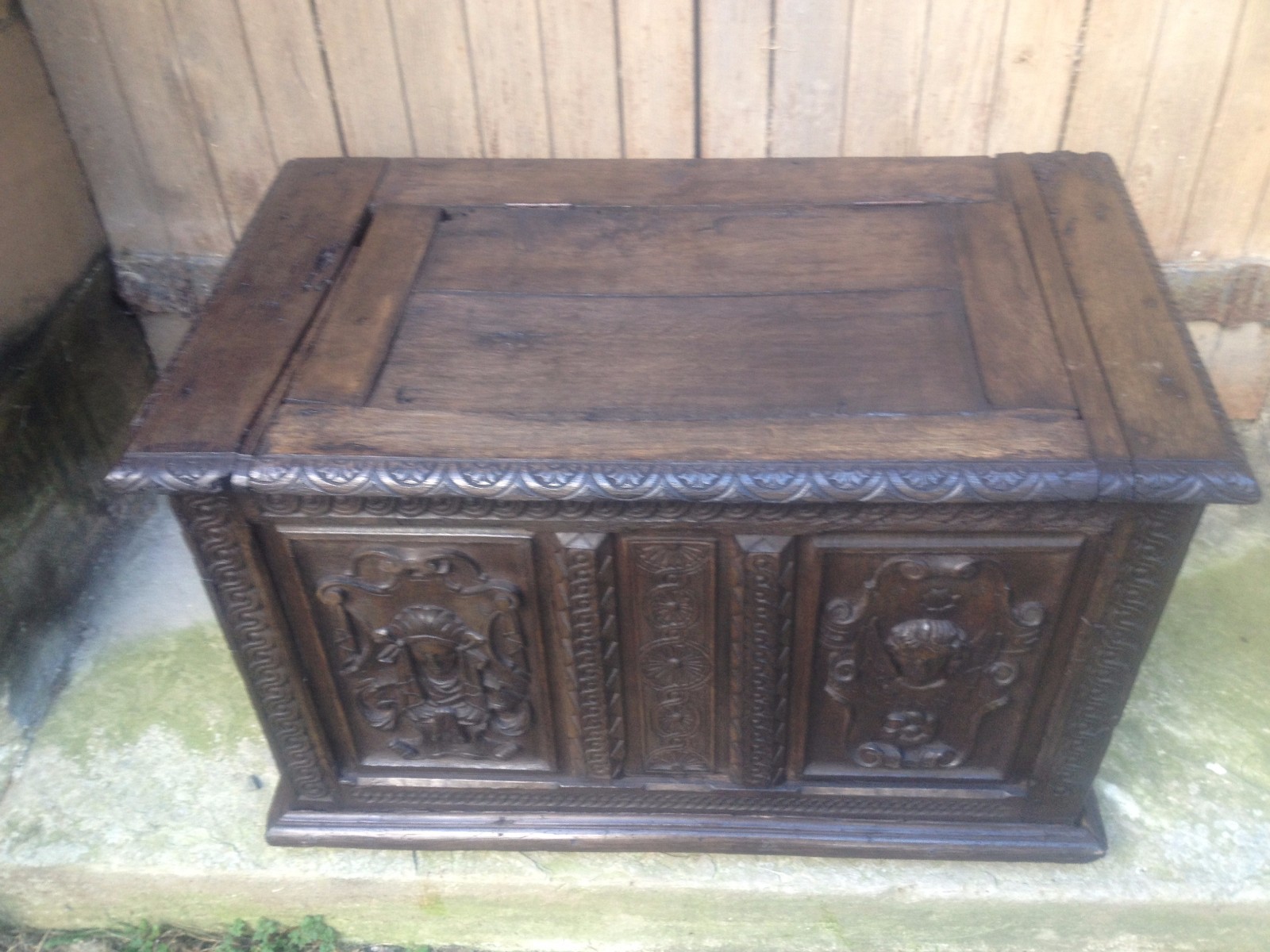 Exceptional 16th Century Two Panel Carved Oak Church Coffer Angel ...