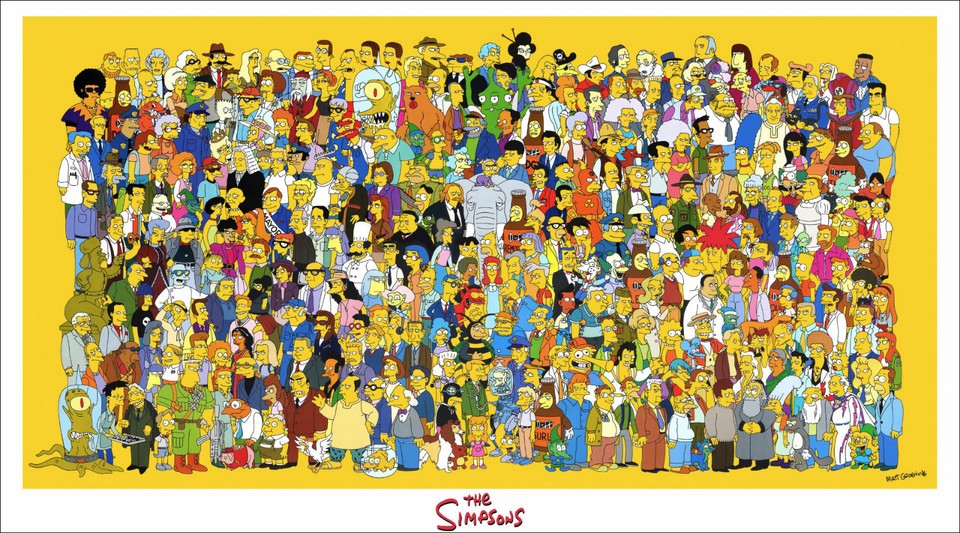 THE SIMPSONS CHARACTERS CAST TV SHOW ORIGINAL DRAWN ART PRINT PREMIUM ...