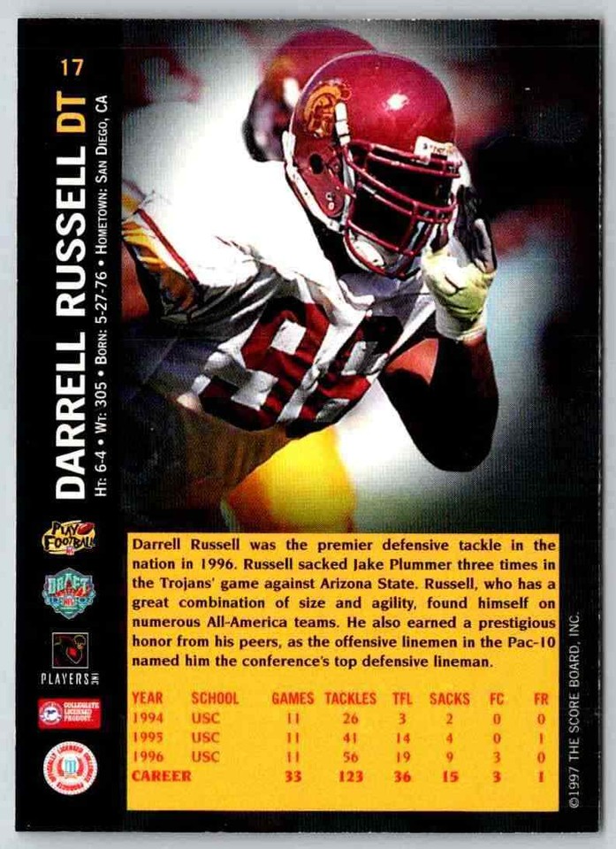 1997 Score Board Sb Darrell Russell #17 Football Card | eBay