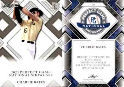 CHARLIE BATES 2023 "1ST EVER PRINTED LEAF PERFECT GAME ROOKIE CARD #26 ...