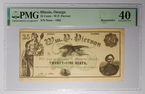 1862 Onarga, Illinois W.P. Pierson 25 Cents Remainder PMG 40 | eBay