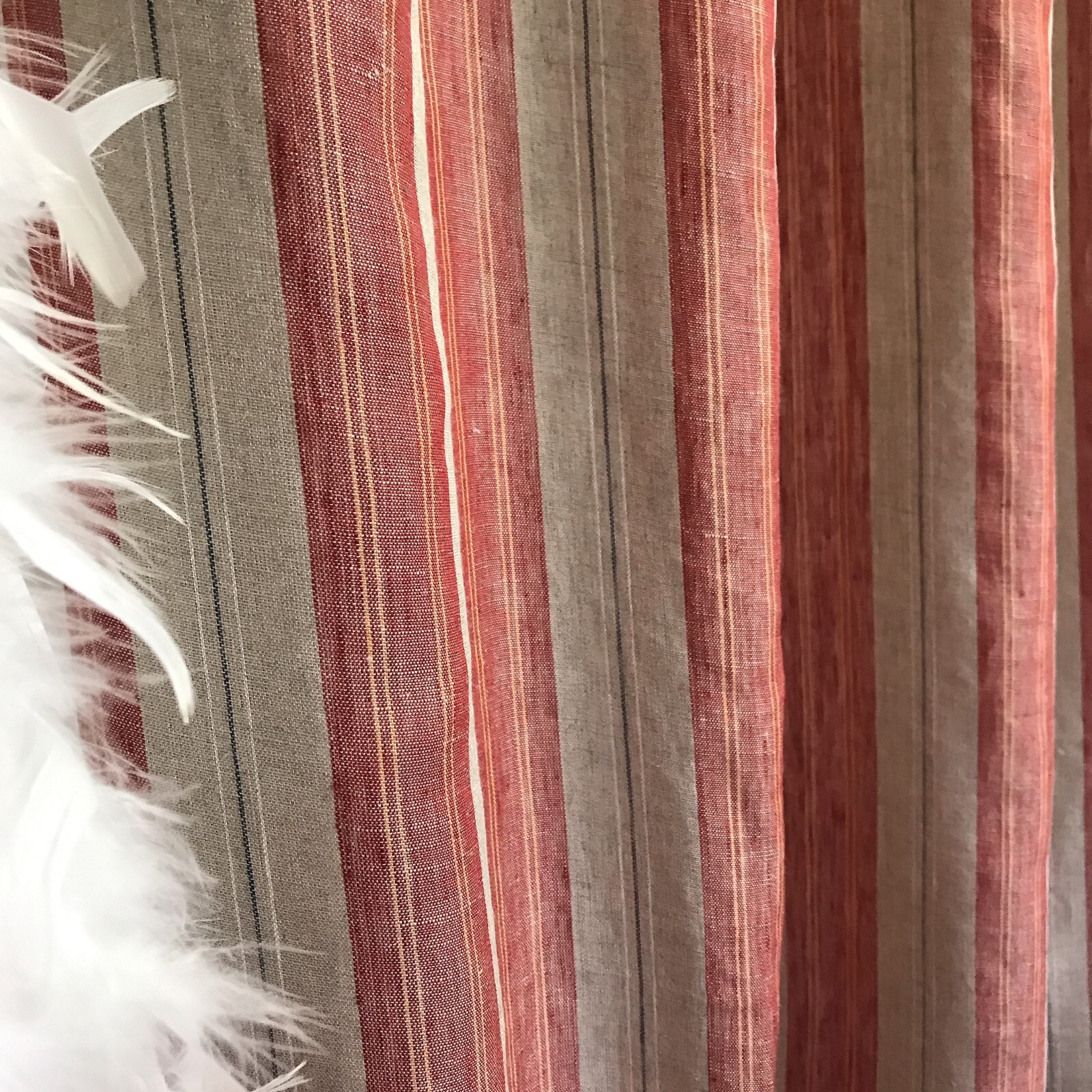 Striped Curtains Handmade Linen Curtains in Beige with Red and Thin ...