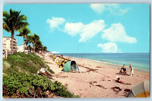 Del Ray Beach Florida Postcard View Of Beautiful Beach Colorful Cabanas ...
