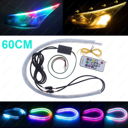 60CM RGB LED Car DRL Daytime Running Turn Signal Flow Strip Light ...