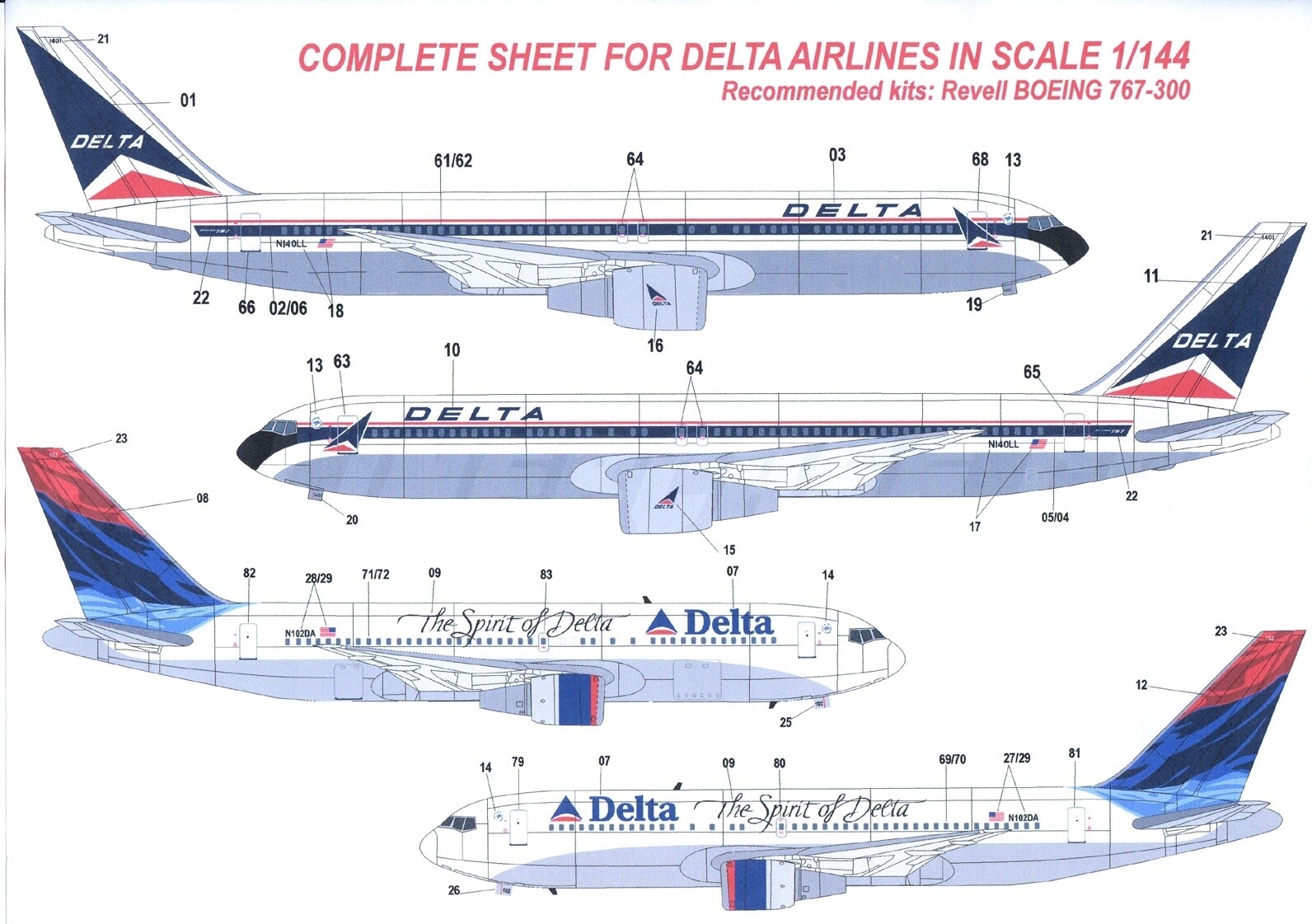 BOEING 767 The Spirit Of Delta + 75 Years Regular BRASIL DECALS BD144 ...