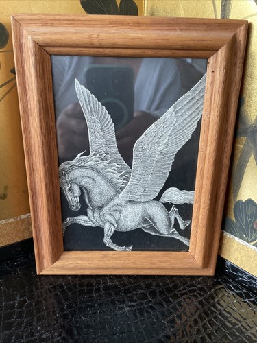 Vintage FIGI Giftware Pegasus Horse Framed Oak Frame 5x 7” | eBay