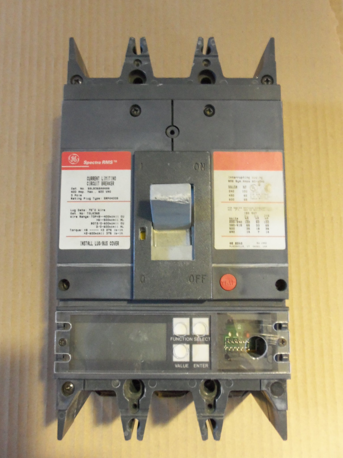 GE Spectra RMS 400 Amp Circuit Breaker 600 VAC 3 Pole SGLB36BA0400 for ...