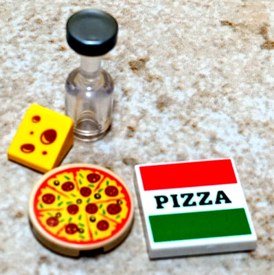 LEGO Pizza Box Pepperoni Cheese Bottle Capped Clear Water Printed Parts ...