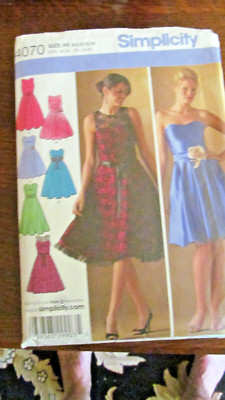 *Simplicity Pattern 4070 Dress Strapless Fit-Flare Bodice Styles Miss 6 ...