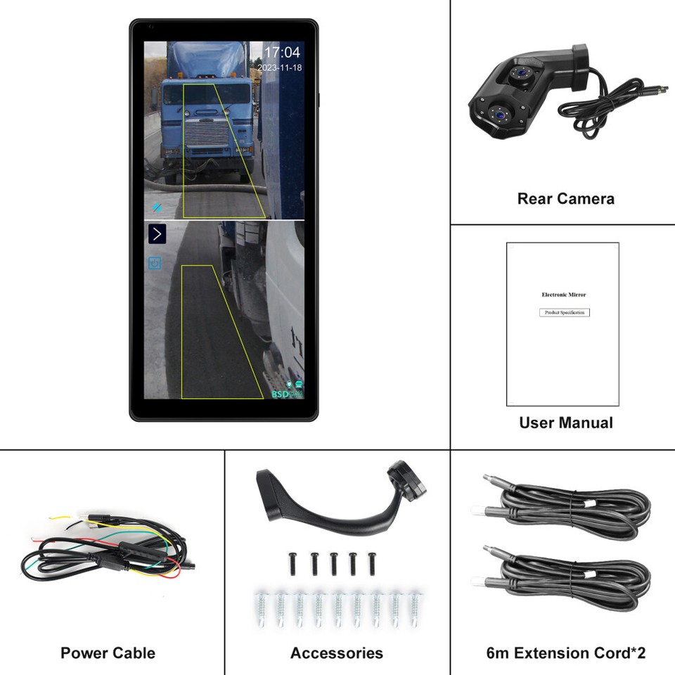 10.36" Monitor R Side Electronic Rear View Mirror Camera For Side Blind ...