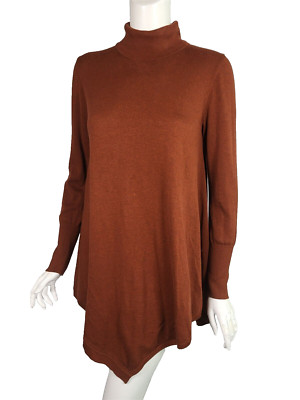 PERUVIAN CONNECTION Brown Pima Cotton Turtleneck Asymmetric Tunic ...