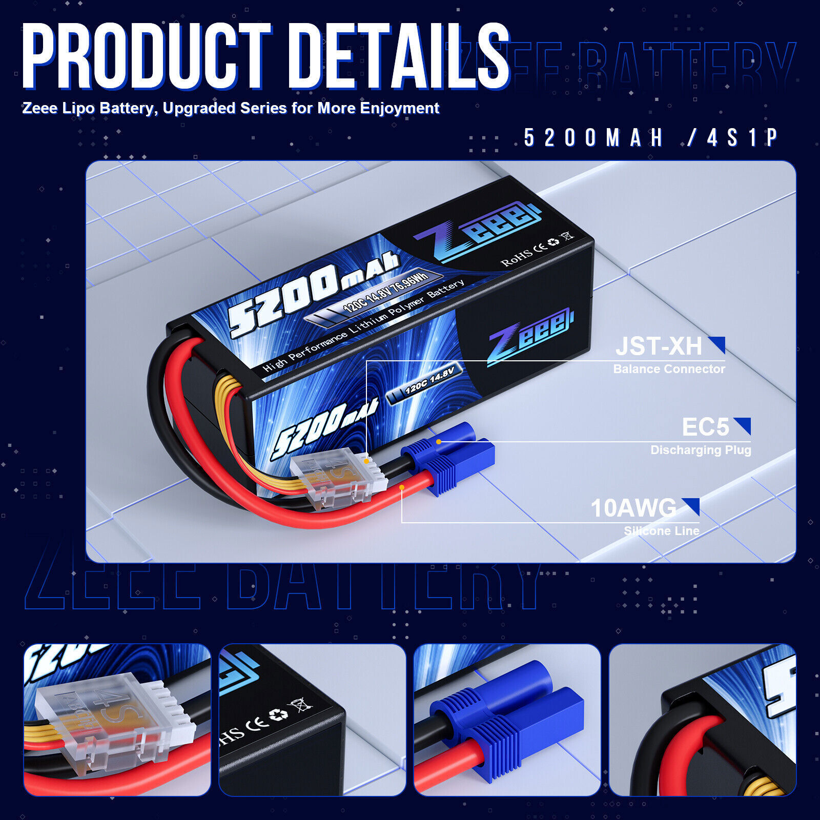 2x Zeee 14.8V 4S LiPo Battery 5200mAh 120C EC5 for RC Car Truck Boat ...