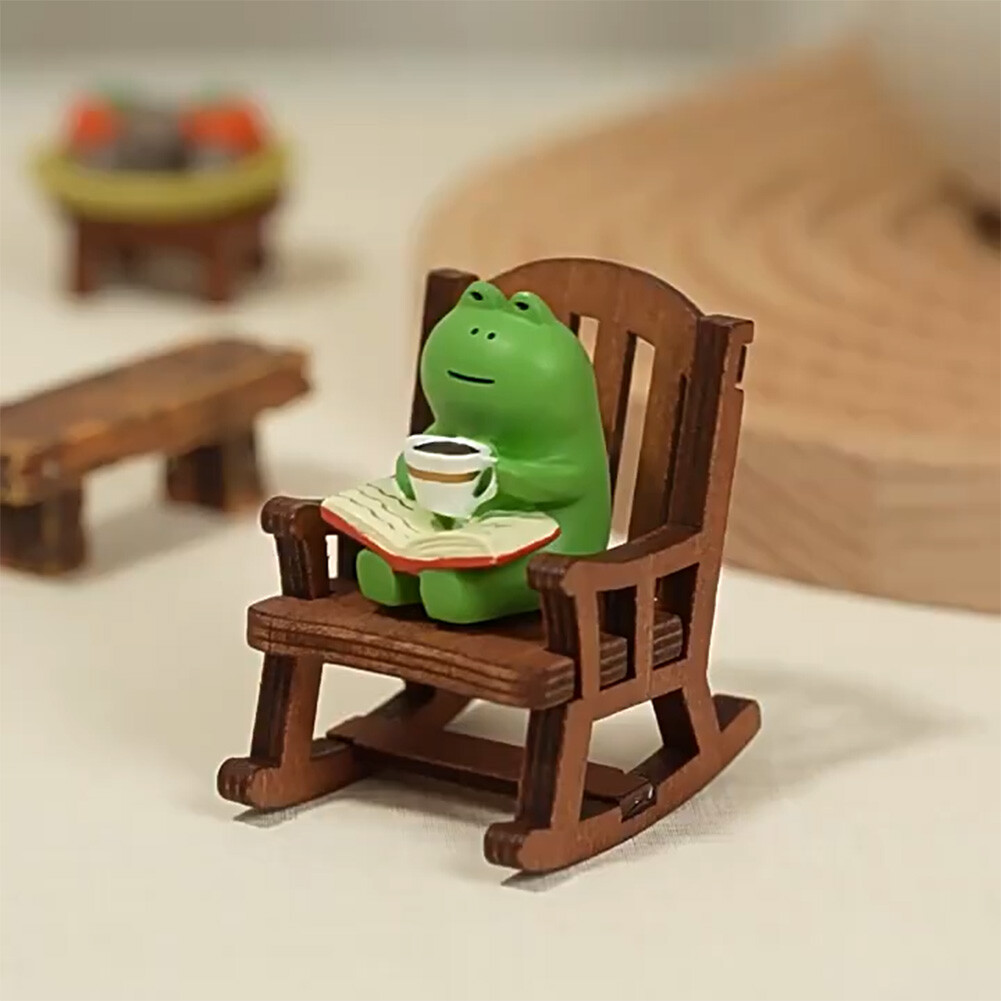 Frog Rocker Chair Miniature Frog Statue with Coffee Book Office Desktop ...