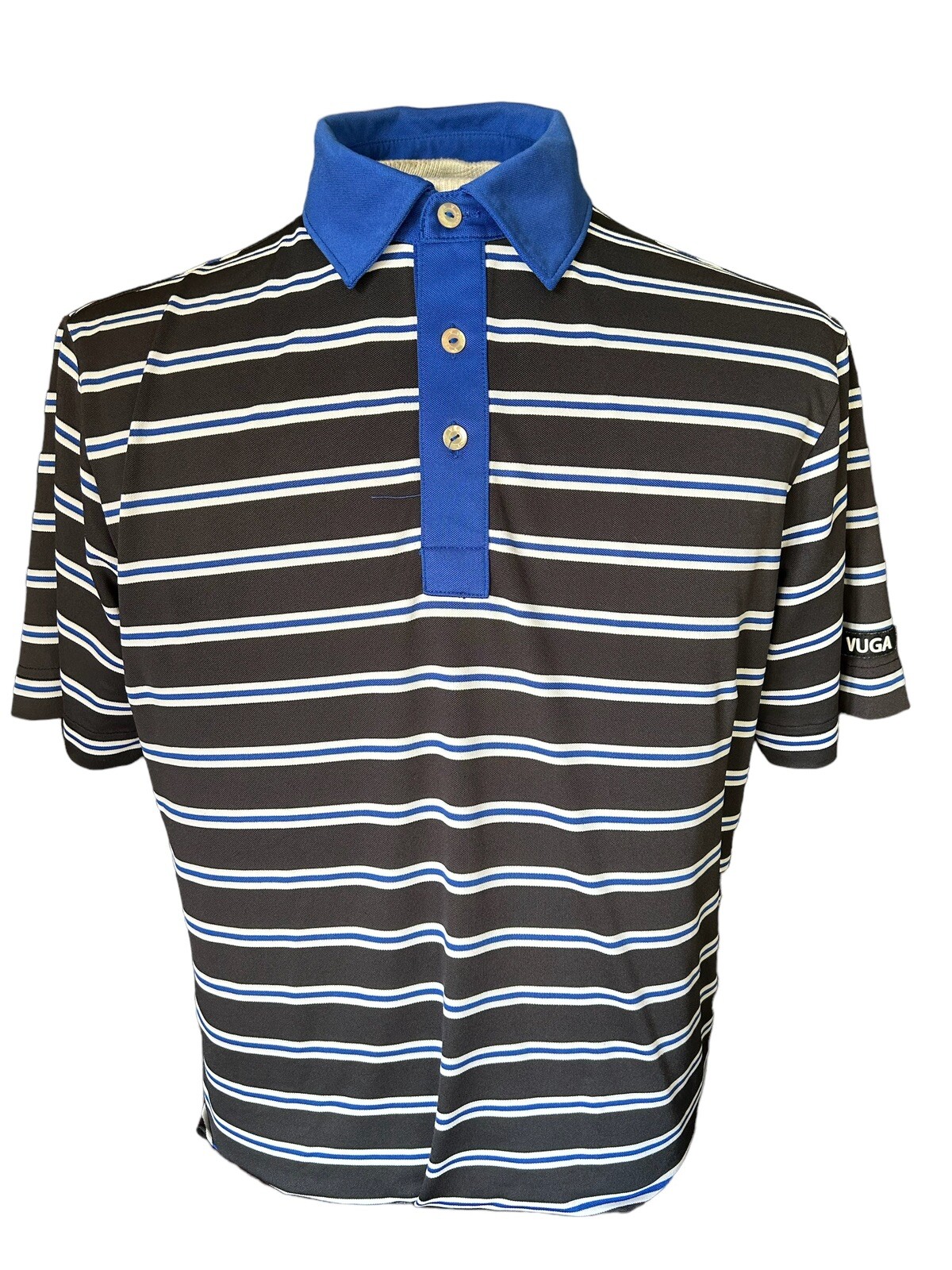 Vuga Mens Polo Shirt Size Small Black/Blue/White Short Sleeve Button ...