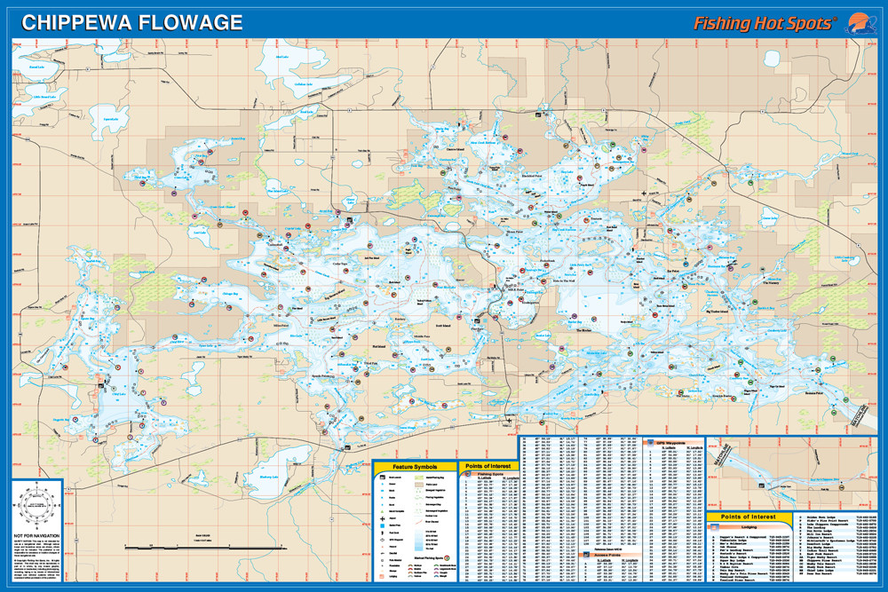 Chippewa Flowage Detailed Fishing Map, GPS Points, Waterproof, Depth # ...