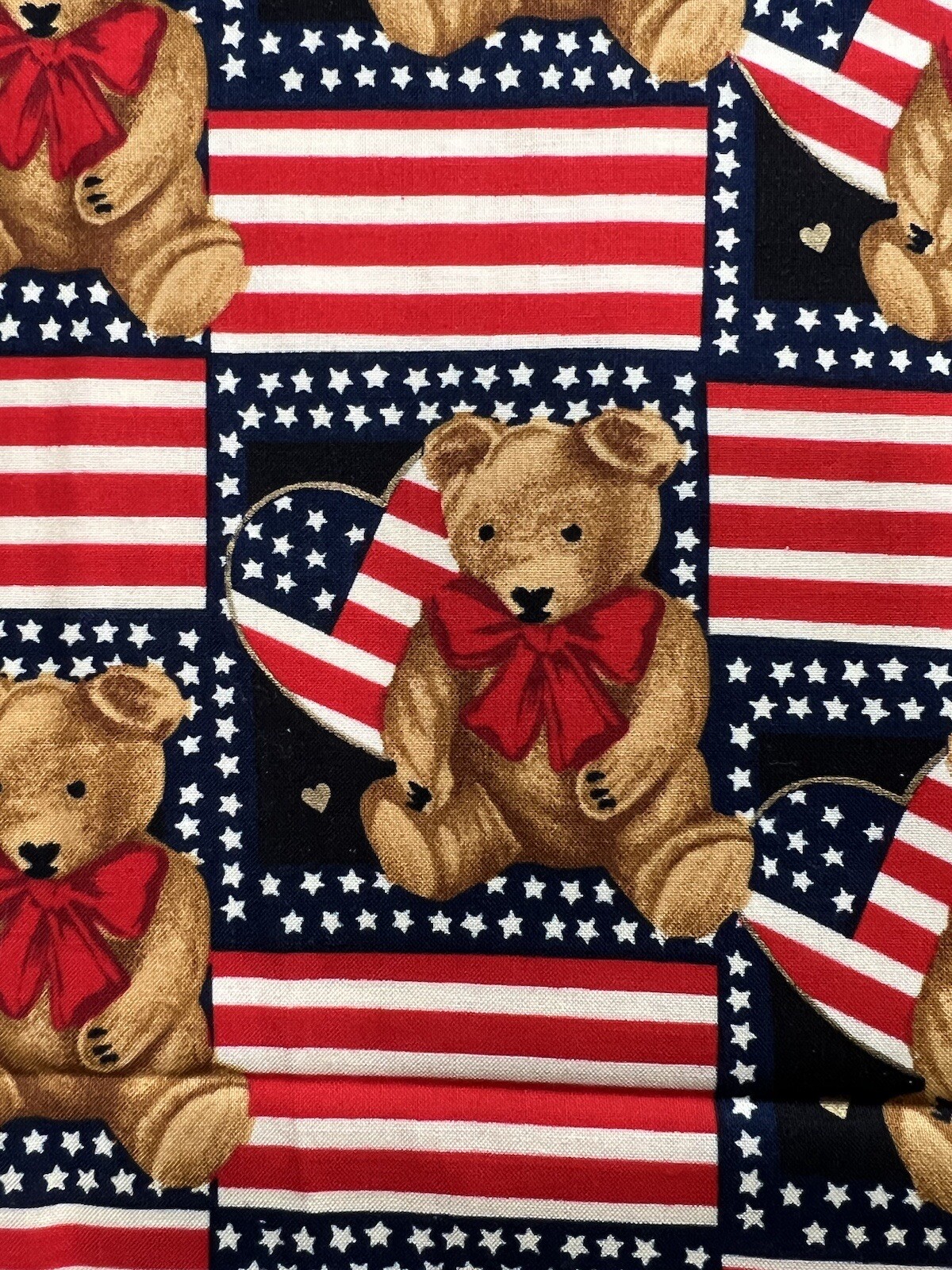 PATRIOTIC TEDDY BEARS 3 Yards x 44" VINTAGE Cotton Fabric CS Shamash ...