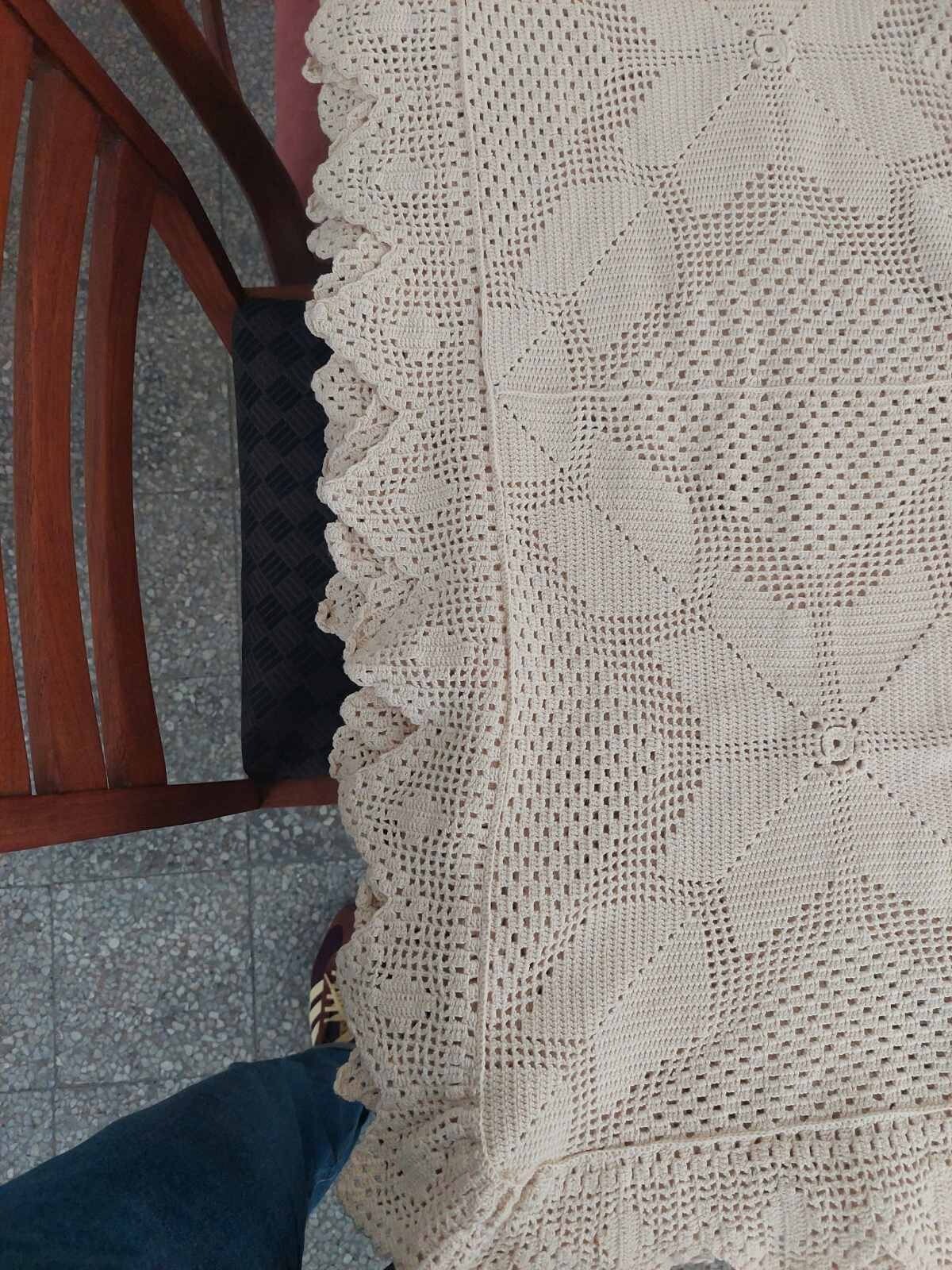 Vintage Cypriot Handmade Beige Crochet Bedspread | 2.60 cm x 1.80 cm ...