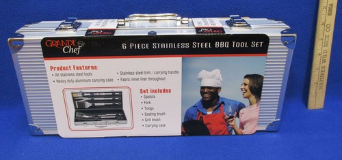 Grande Chef BBQ Tool Set Stainless Steel Fabric Lined Aluminum Carry ...
