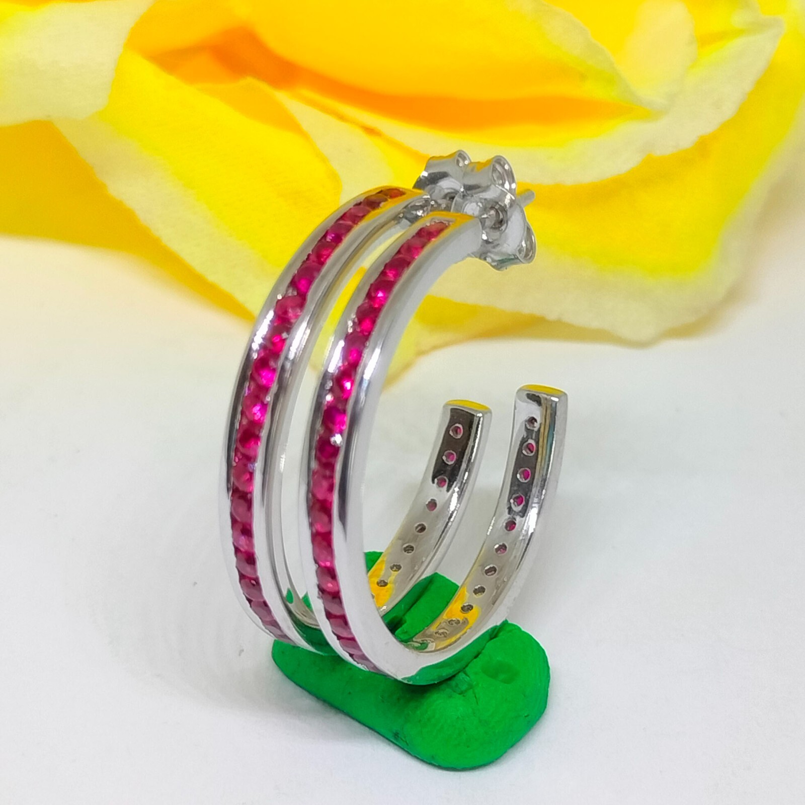 1.30CT Simulated Ruby Channel-Set C-Shape Hoop Stud Earrings White Gold ...