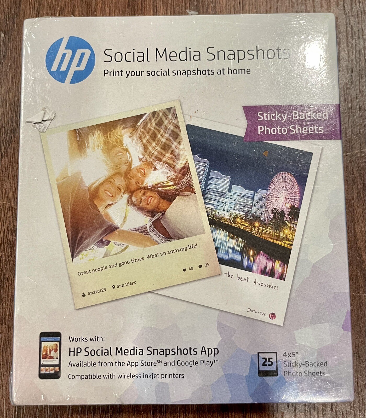 HP Social Media Snapshots 25 4x5" Sticky Backed Photo Sheets New/Sealed ...